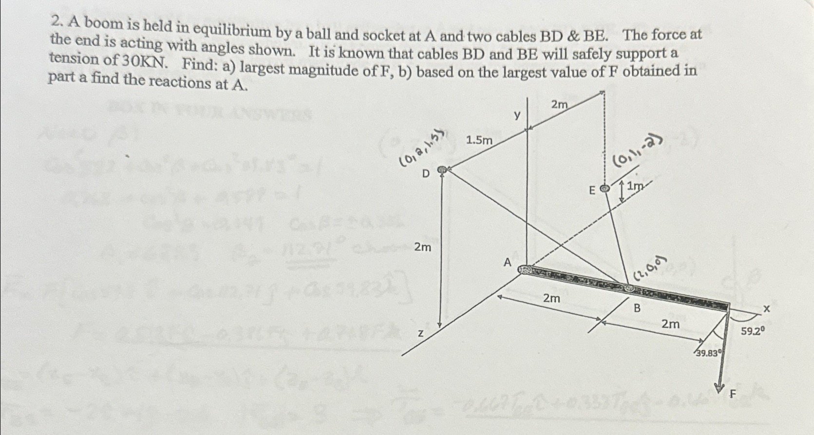 Solved A boom is held in equilibrium by a ball and socket at | Chegg.com