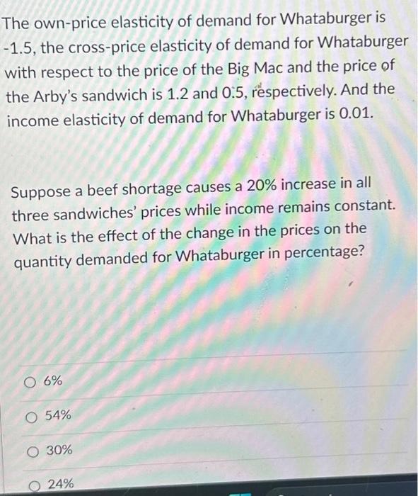 Solved The own-price elasticity of demand for Whataburger is | Chegg.com