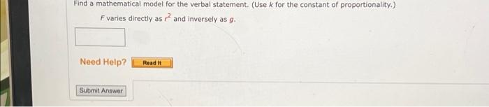 Solved Find a mathematical model for the verbal statement. | Chegg.com