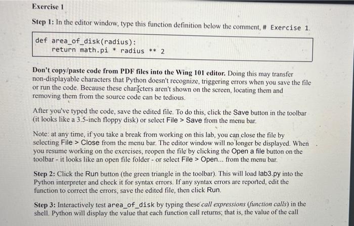 Solved def area_of_disk(radius): return math.pi ∗ radius ∗∗2 | Chegg.com