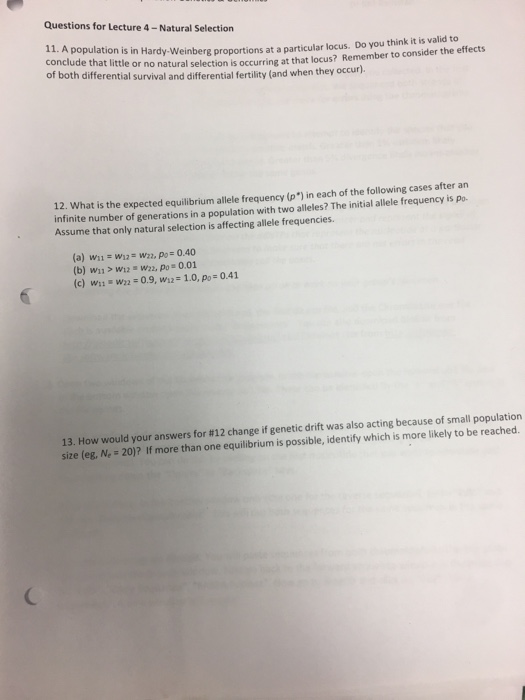 Solved Questions for Lecture 4- Natural Selection 11. A | Chegg.com
