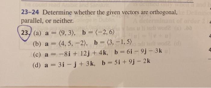 Solved 23 24 Determine Whether The Given Vectors Are