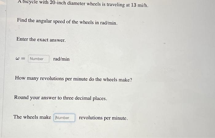 Solved A bicycle with 20 -inch diameter wheels is traveling | Chegg.com