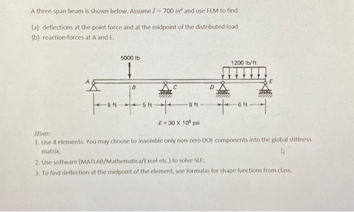 Solved A three-span beam is shown below. Assume I=700in4 and | Chegg.com