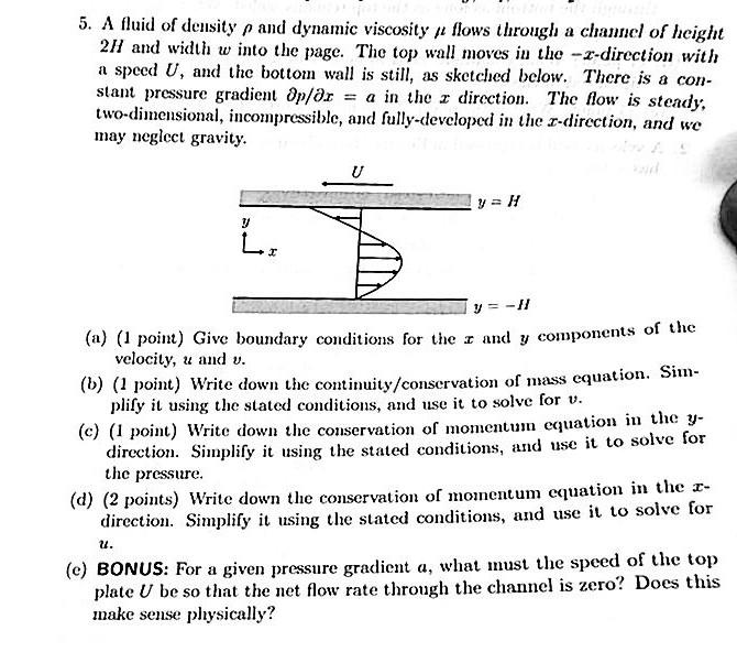 Solved 5. A fluid of density ρ and dynamic viscosity / flows | Chegg.com