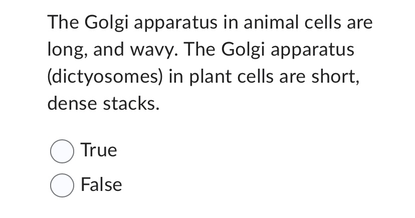 Solved The Golgi apparatus in animal cells are long, and | Chegg.com