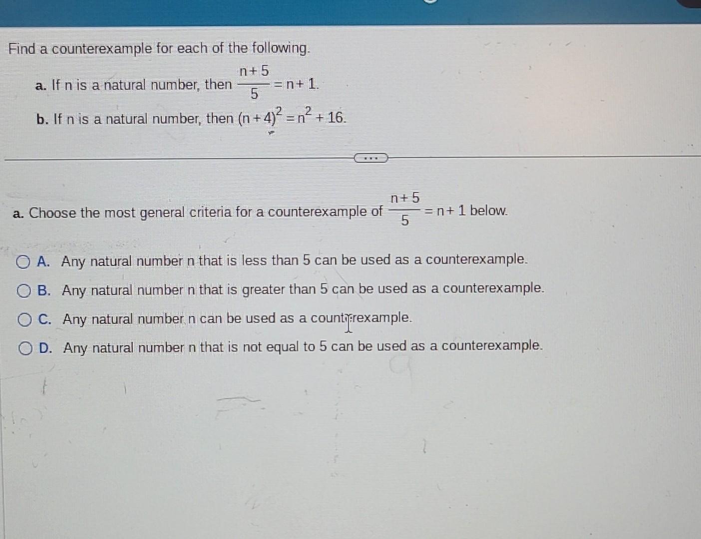 Solved Find a counterexample for each of the following. a. | Chegg.com