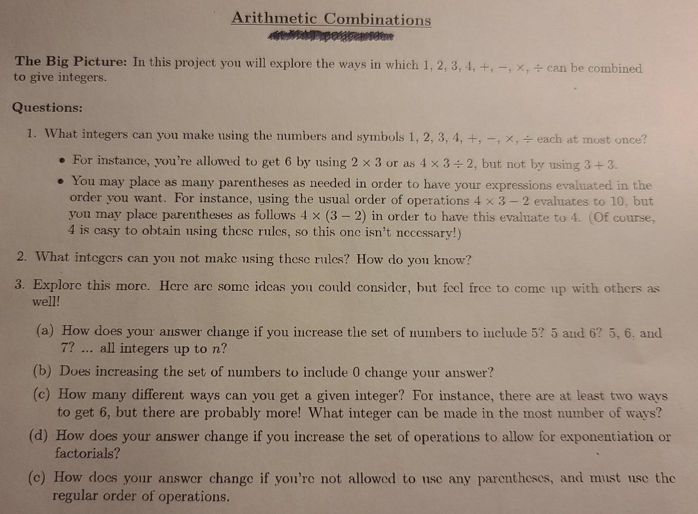 Solved Arithmetic Combinations The Big Picture: In this | Chegg.com
