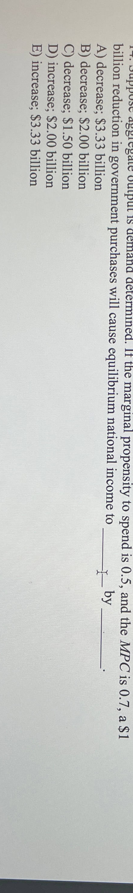 Solved billion reduction in government purchases will cause | Chegg.com
