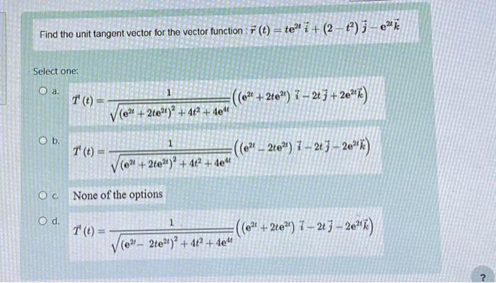 Solved Find the unit tangent vector for the vector function | Chegg.com
