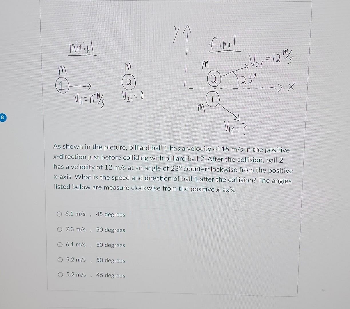 Solved As shown in the picture, billiard ball 1 has a | Chegg.com