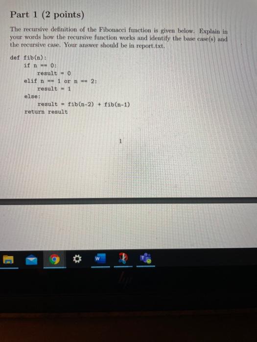 Solved Part 1 (2 points) The recursive definition of the | Chegg.com