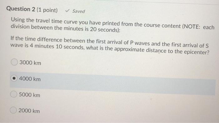Solved Question 1 (1 point) Using the travel time curve you | Chegg.com