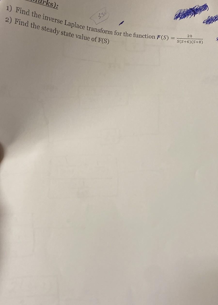 Solved 2) Find the steady state value of F(S) | Chegg.com