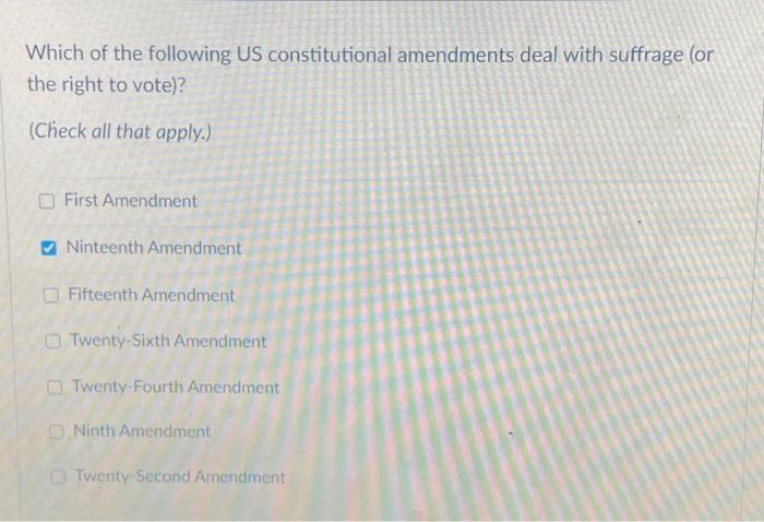 Solved Which of the following US constitutional amendments | Chegg.com