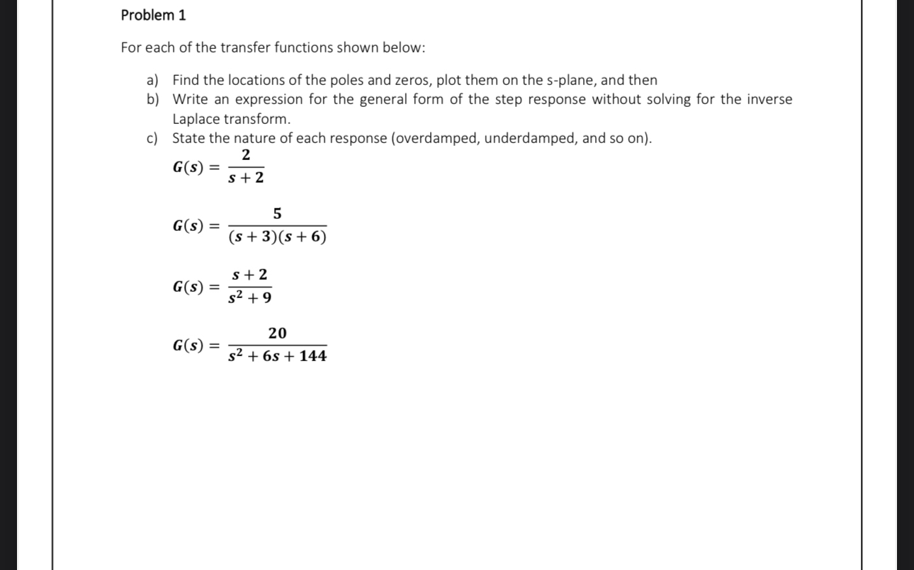 Problem 1For each of the transfer functions shown | Chegg.com