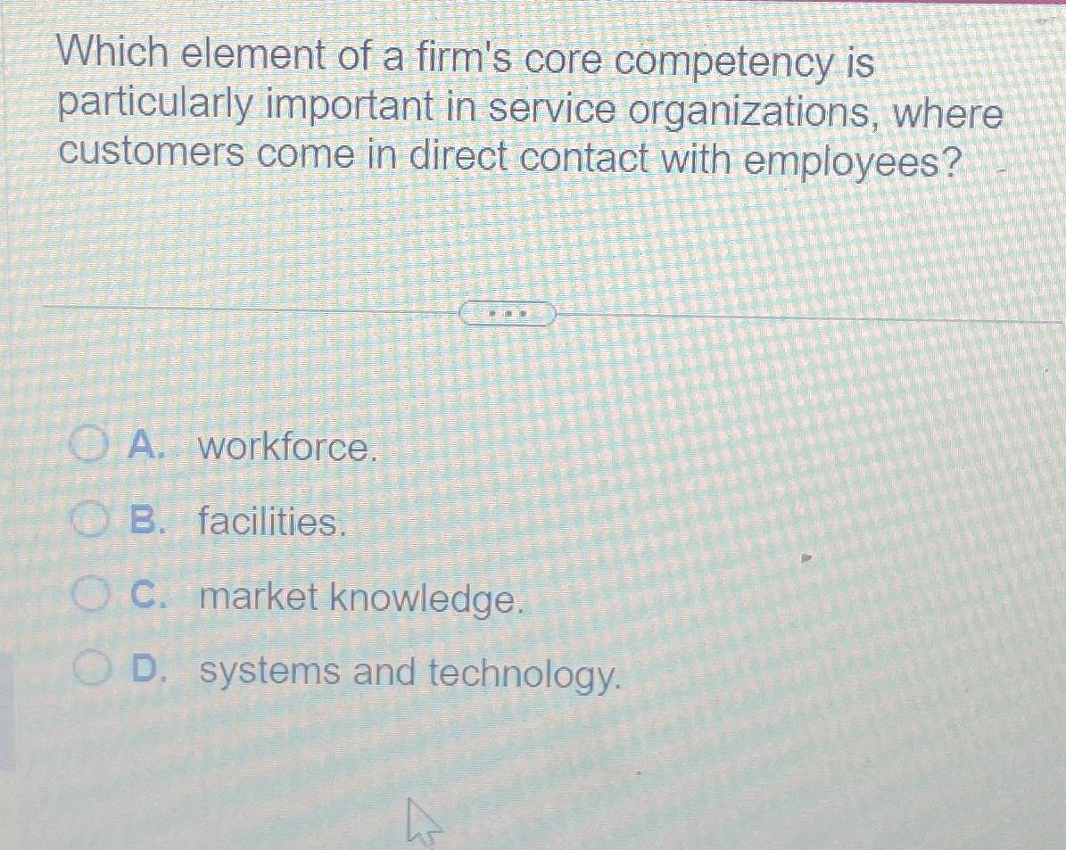 Solved Which element of a firm's core competency is | Chegg.com