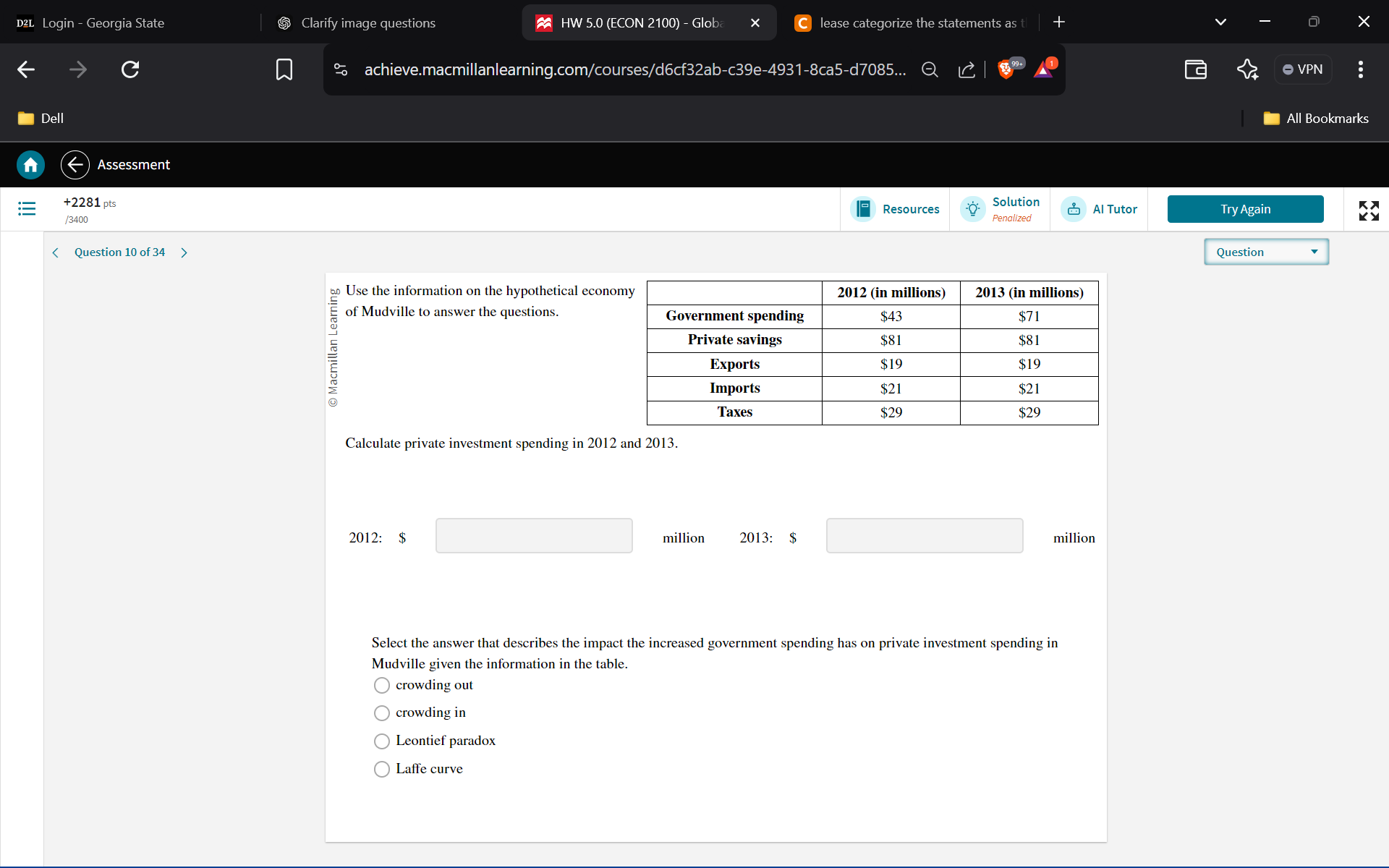 Solved Calculate private investment spending in 2012 ﻿and | Chegg.com