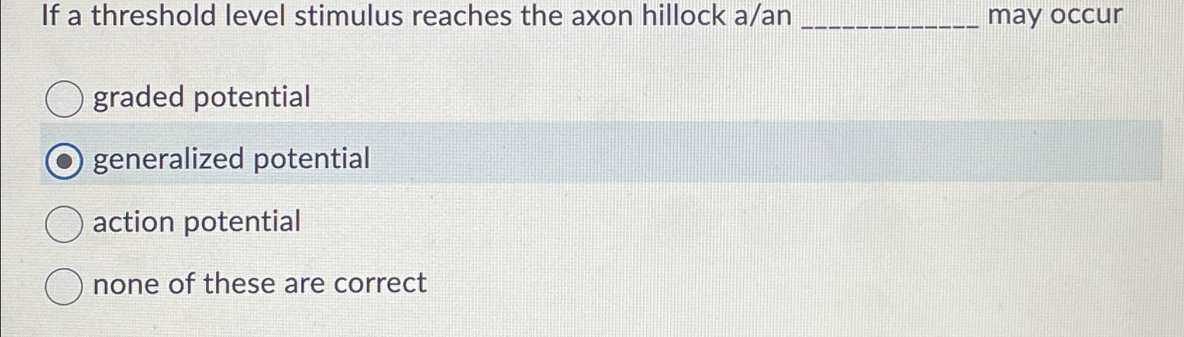 Solved If a threshold level stimulus reaches the axon | Chegg.com