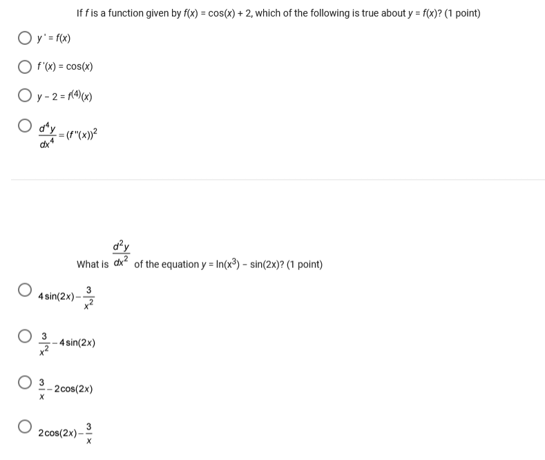 Solved If f is a function given by f(x)=cos(x)+2, which of | Chegg.com