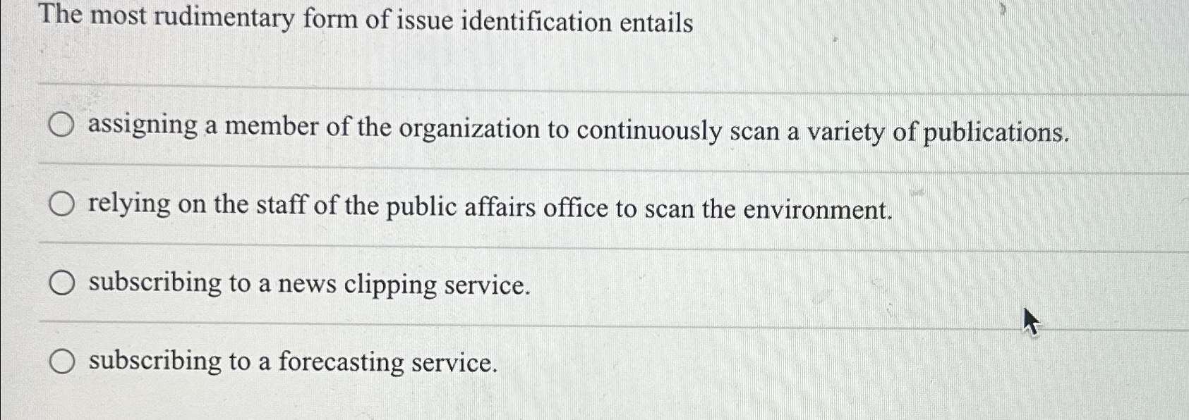 Solved The most rudimentary form of issue identification | Chegg.com