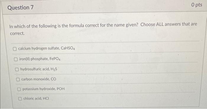 Solved In which of the following is the formula correct for | Chegg.com
