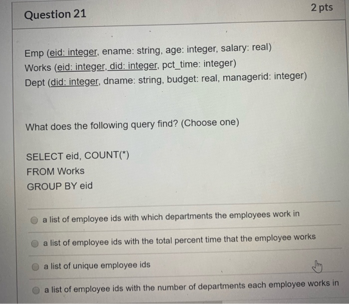 Solved Question 19 2 pts Sailors (sid: integer, sname: | Chegg.com