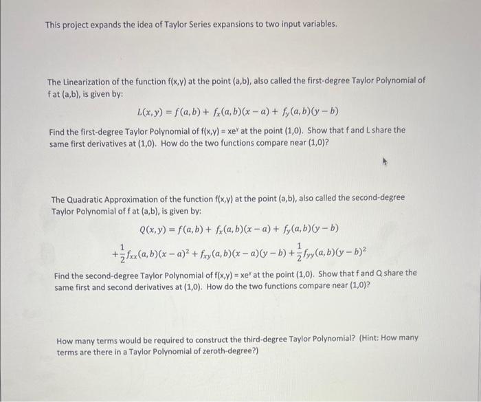 Solved This project expands the idea of Taylor Series | Chegg.com