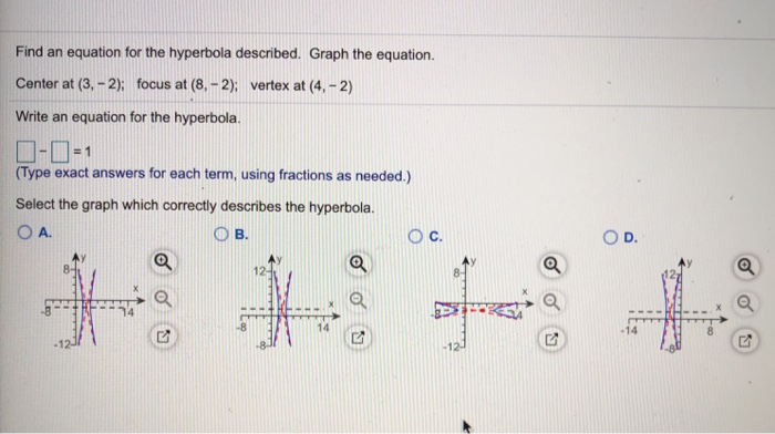 Solved Find an equation for the hyperbola described. Graph | Chegg.com