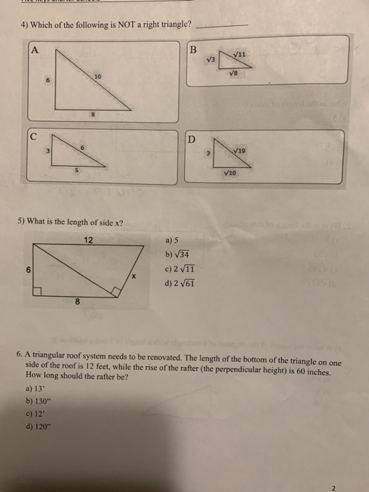 Solved 4) Which of the following is NOT a right triangle? А | Chegg.com