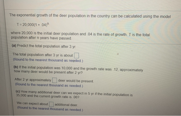 Solved The exponential growth of the deer population in the | Chegg.com