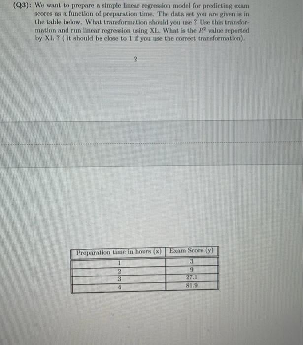 Solved (Q3): We want to prepare a simple linear regression | Chegg.com