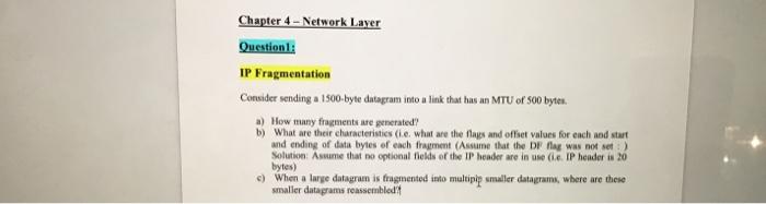 Solved IP Fragmentation Consider sending a 1500-byte | Chegg.com