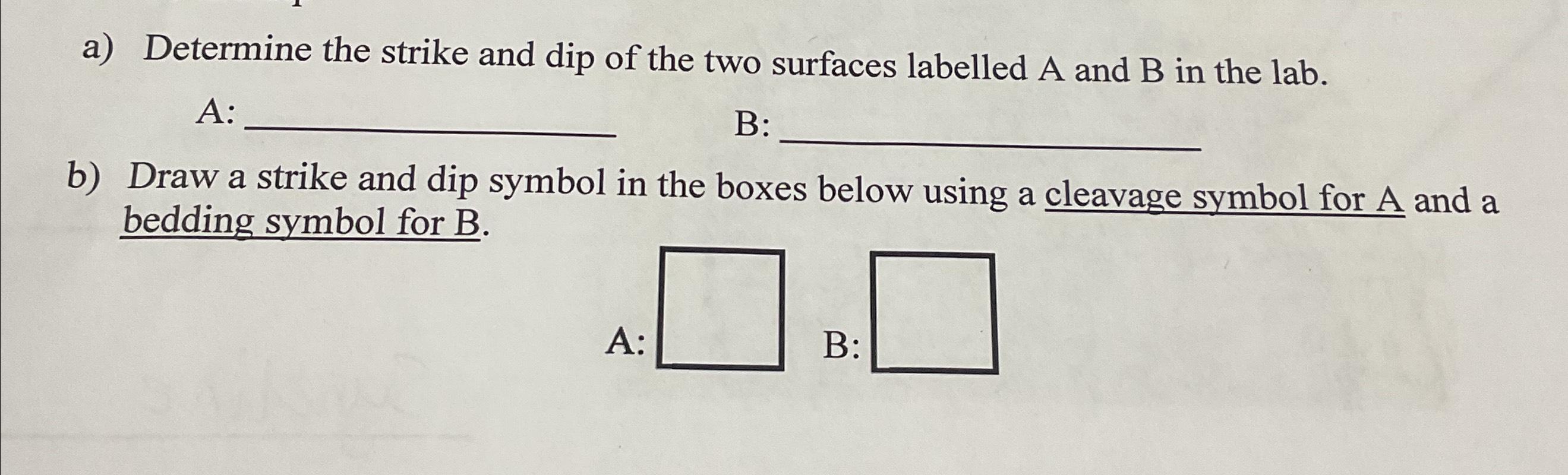 a) ﻿Determine the strike and dip of the two surfaces | Chegg.com