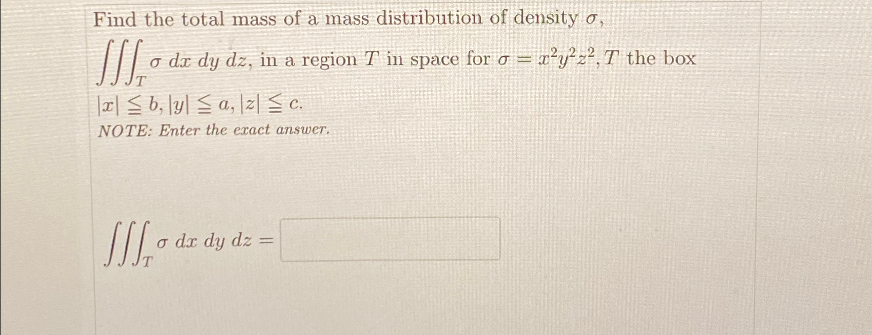 Solved Find the total mass of a mass distribution of density | Chegg.com