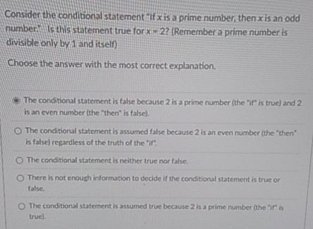 Solved Consider the conditional statement "If x ﻿is a prime | Chegg.com