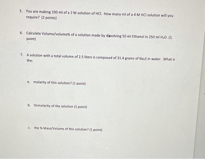 Solved 5. You are making 100 ml of a 2 M solution of HCI. | Chegg.com