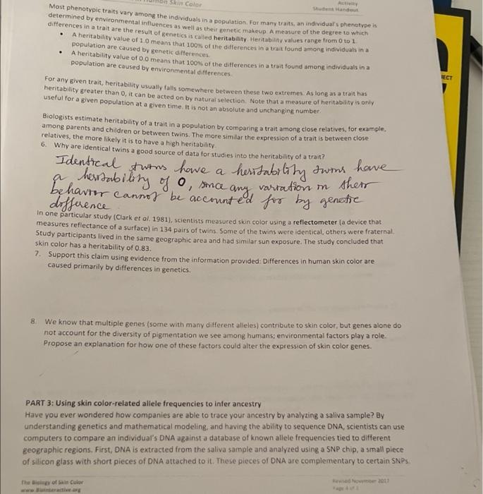 Understanding Variation in Human Skin Color | Chegg.com