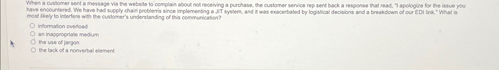 Solved When a customer sent a message via the website to | Chegg.com