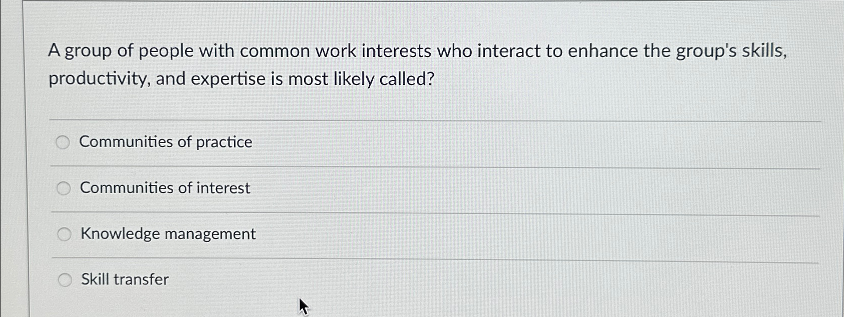 Solved A group of people with common work interests who | Chegg.com