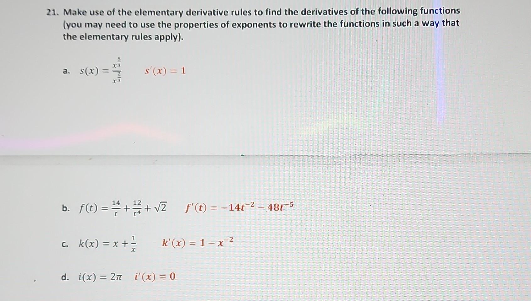 Solved Make use of the elementary derivative rules to find | Chegg.com
