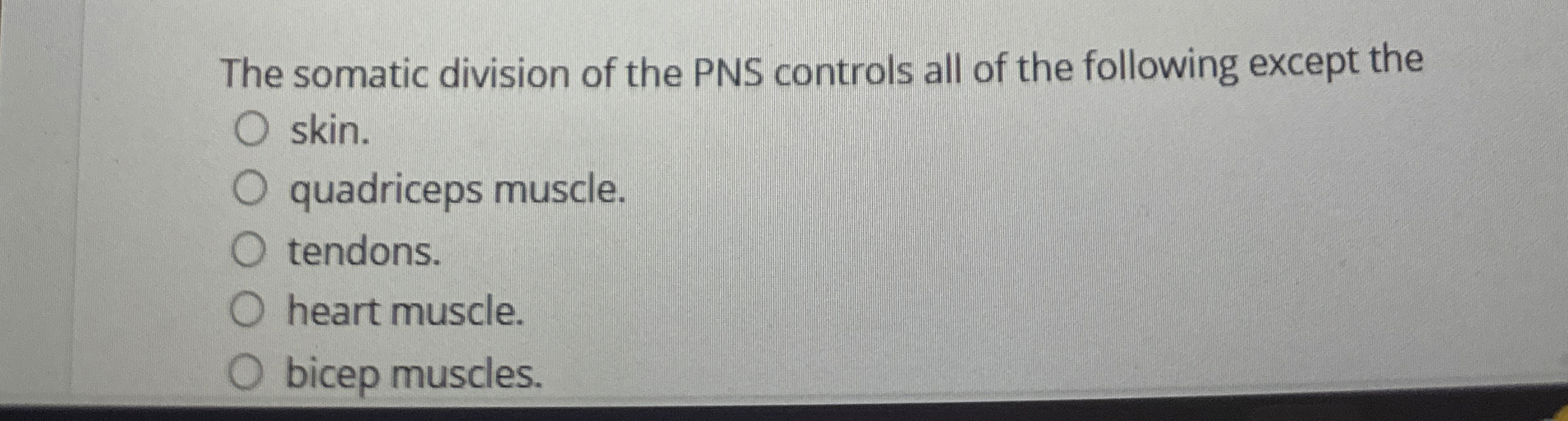 Solved The somatic division of the PNS controls all of the | Chegg.com
