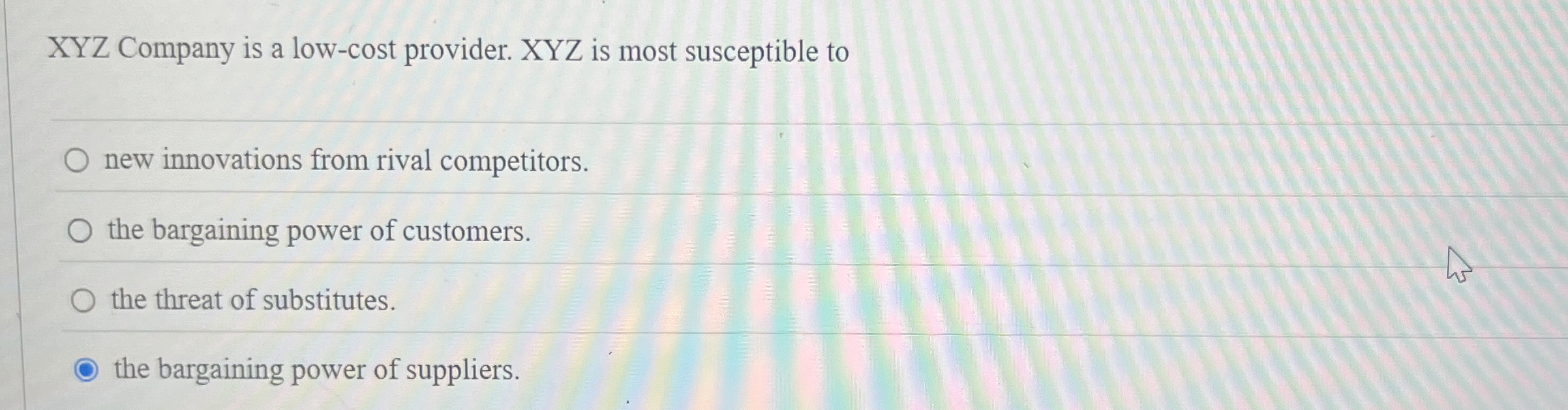Solved XYZ Company is a low-cost provider. XYZ is most | Chegg.com