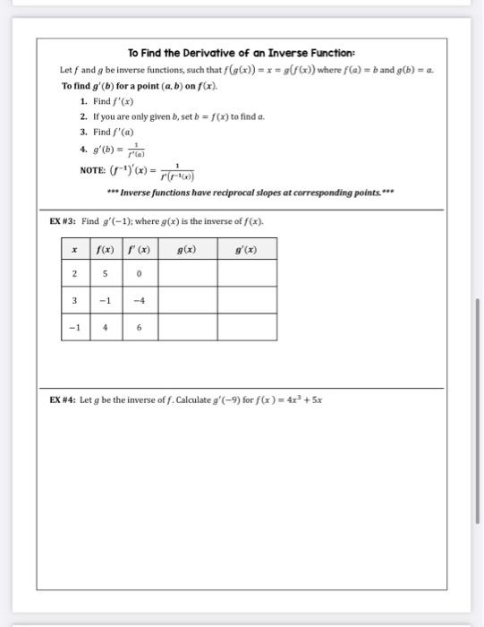 Solved To Find the Derivative of an Inverse Function: Let f | Chegg.com