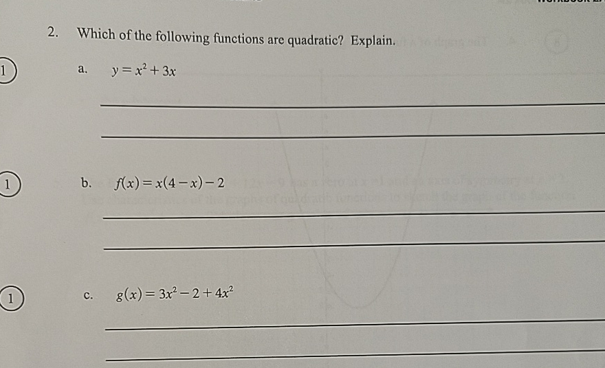 Solved Which of the following functions are quadratic? | Chegg.com