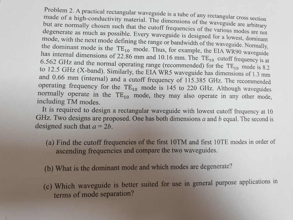 Solved Problem 2 A Practical Rectangular Waveguide Is A