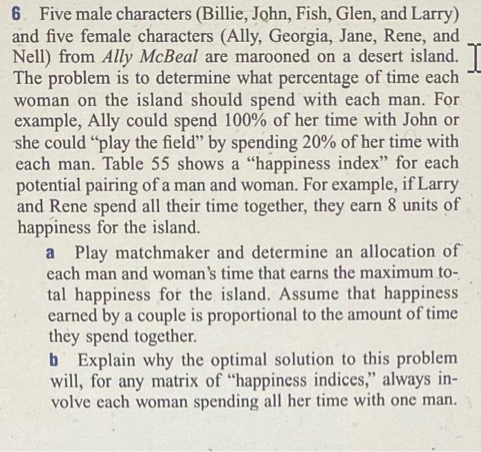 Solved 6. Five male characters (Billie, John, Fish, Glen, | Chegg.com