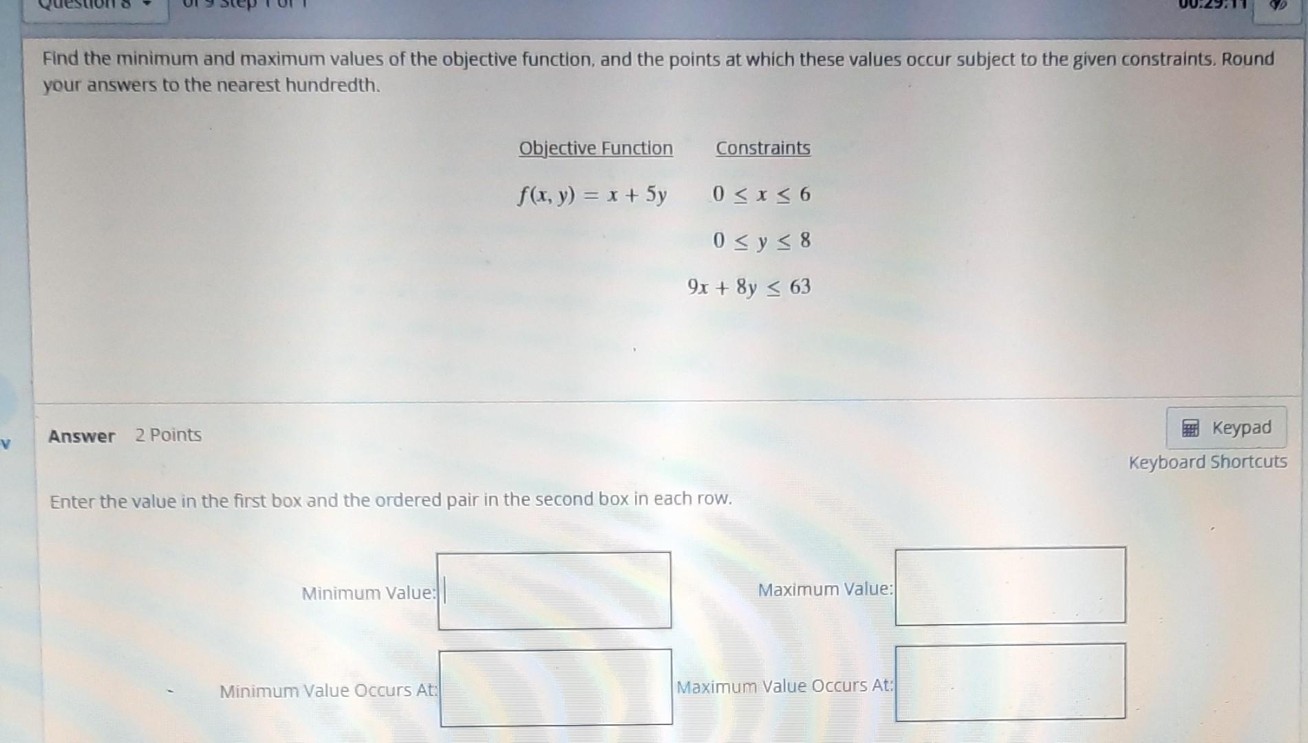 Solved Find the minimum and maximum values of the objective | Chegg.com