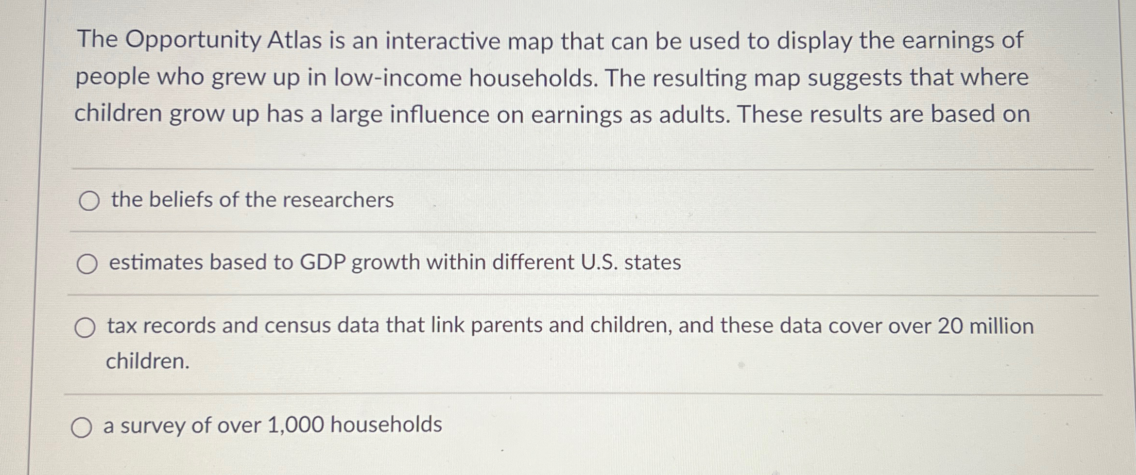 Solved The Opportunity Atlas is an interactive map that can | Chegg.com