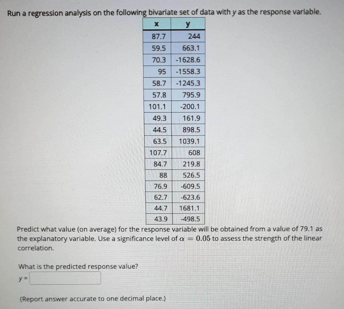 Solved Run a regression analysis on the following bivariate | Chegg.com